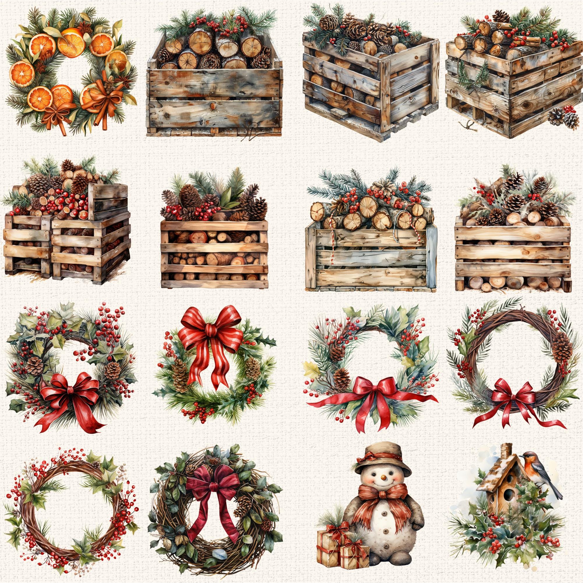 82 Rustic Christmas Clipart Illustrations, Cozy Christmas PNG ...