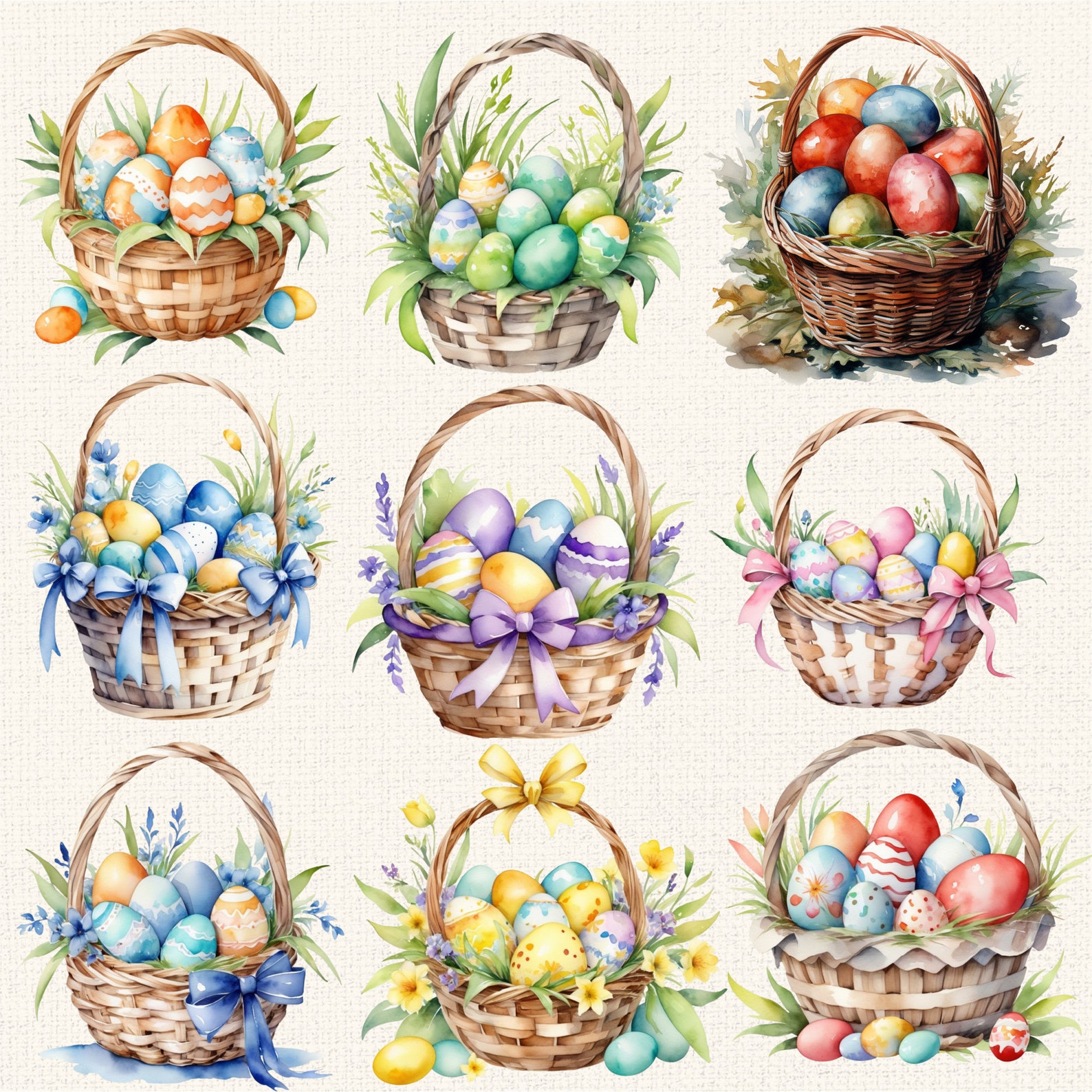 36 Watercolor Easter Baskets Clipart, Easter Clipart, Watercolor Easter ...