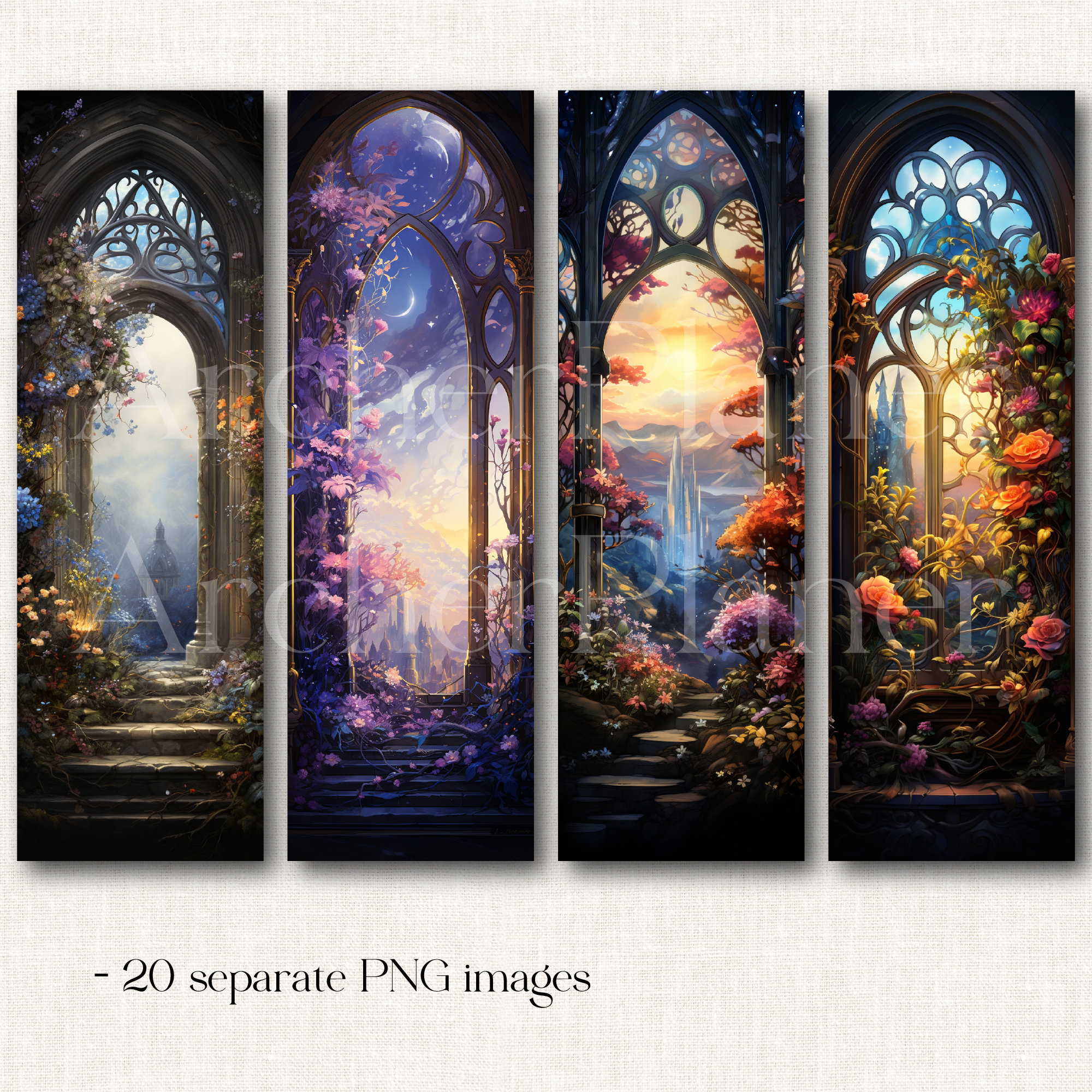 20 Fantasy Windows Printable Bookmark Designs, Digital Print Download ...