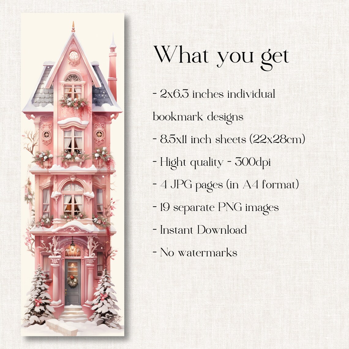 19 Cute Printable Pink Christmas Bookmarks, JPG and PNG Bookmark Set ...