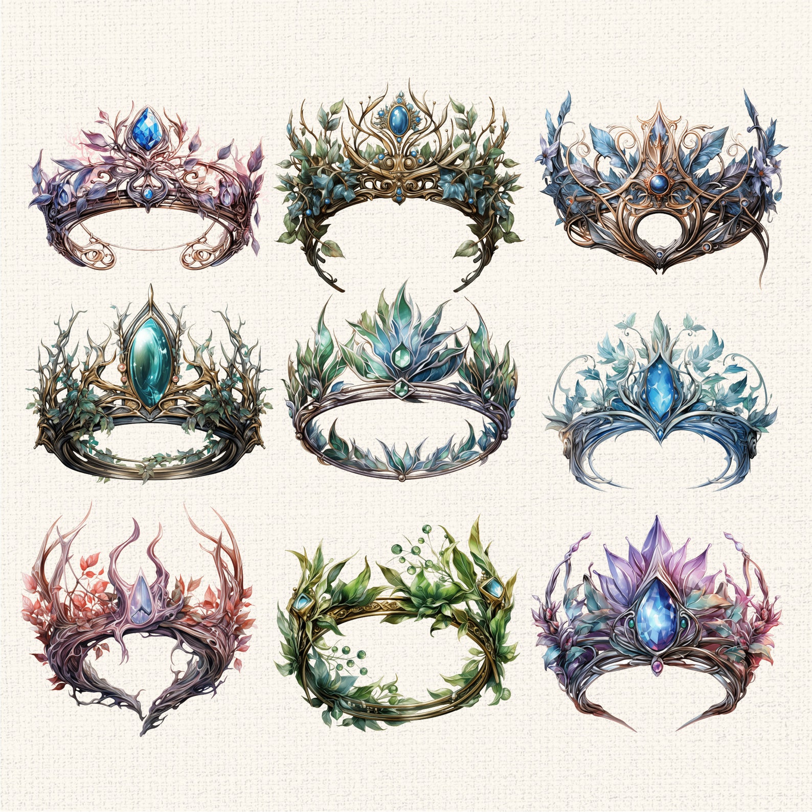 48 Watercolor Fantasy Elven Crowns Clipart, Watercolor Fairy, Fairy PNG ...