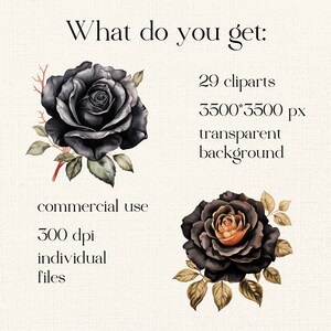 Black Watercolor Roses Clipart, Floral Roses and Leaves PNG, Bouquet of ...