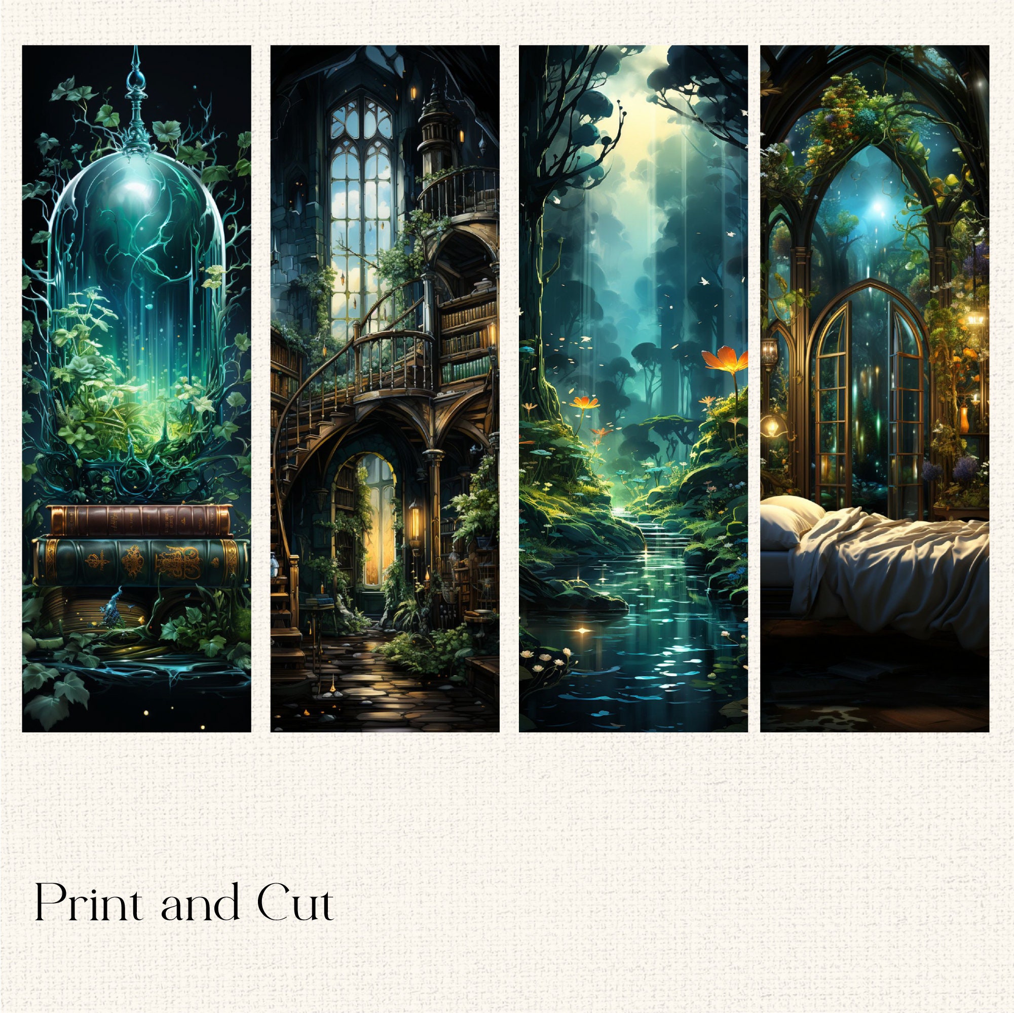 40 Emerald Fantasy Printable Bookmark Designs, Digital Print Download ...