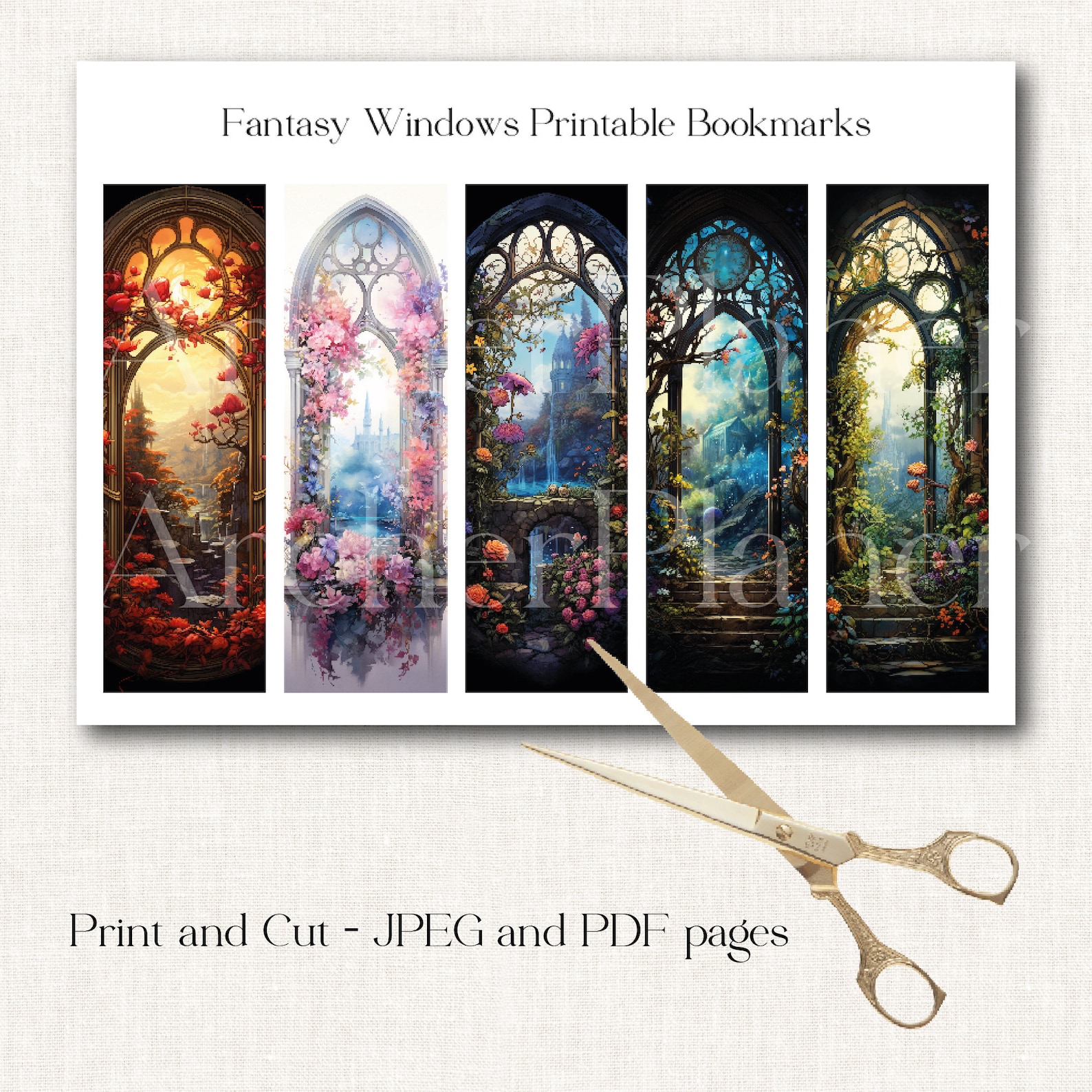 20 Fantasy Windows Printable Bookmark Designs, Digital Print Download ...