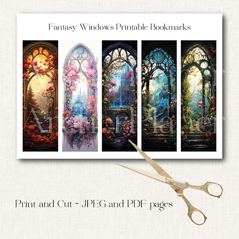 20 Fantasy Windows Printable Bookmark Designs, Digital Print Download ...