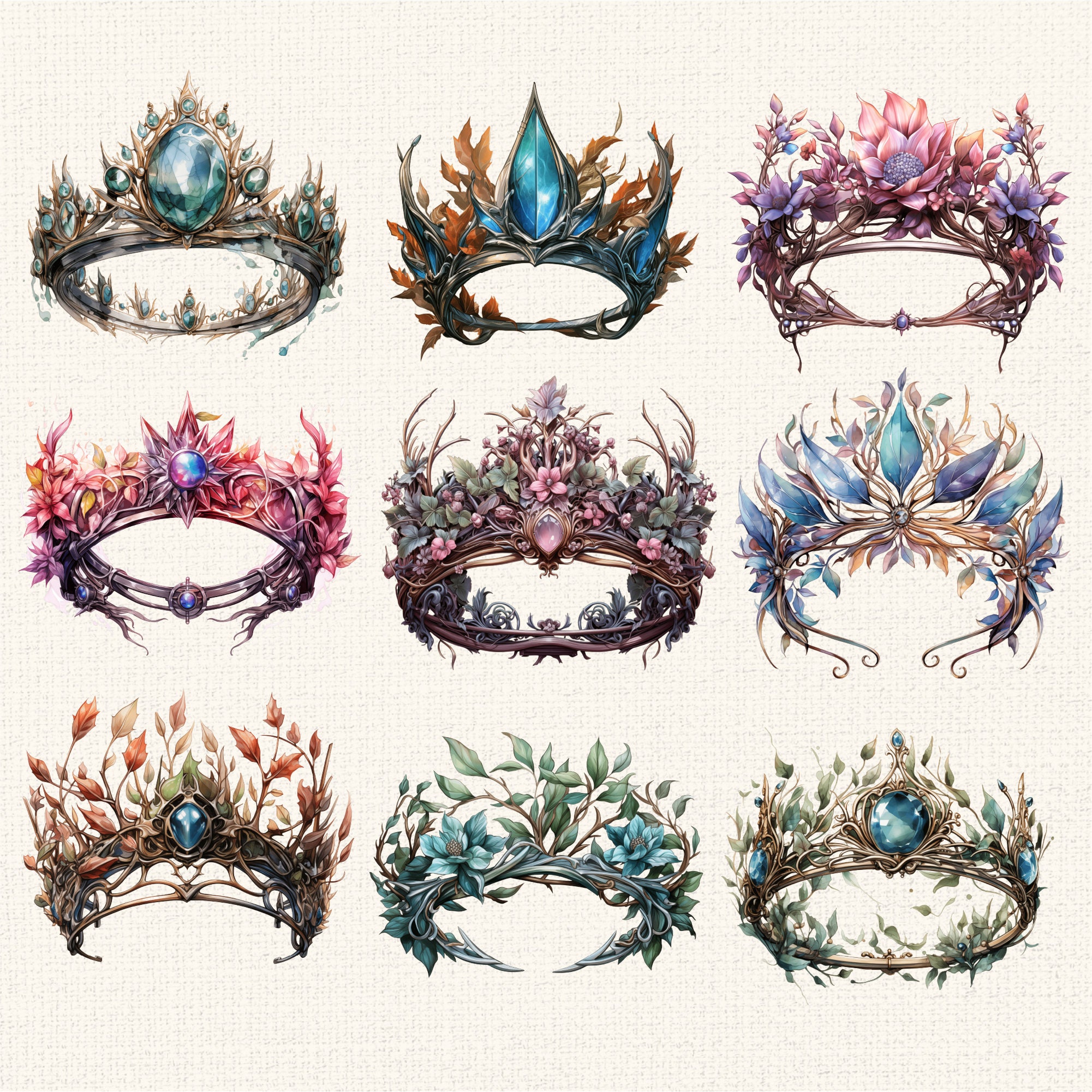 48 Watercolor Fantasy Elven Crowns Clipart, Watercolor Fairy, Fairy PNG ...