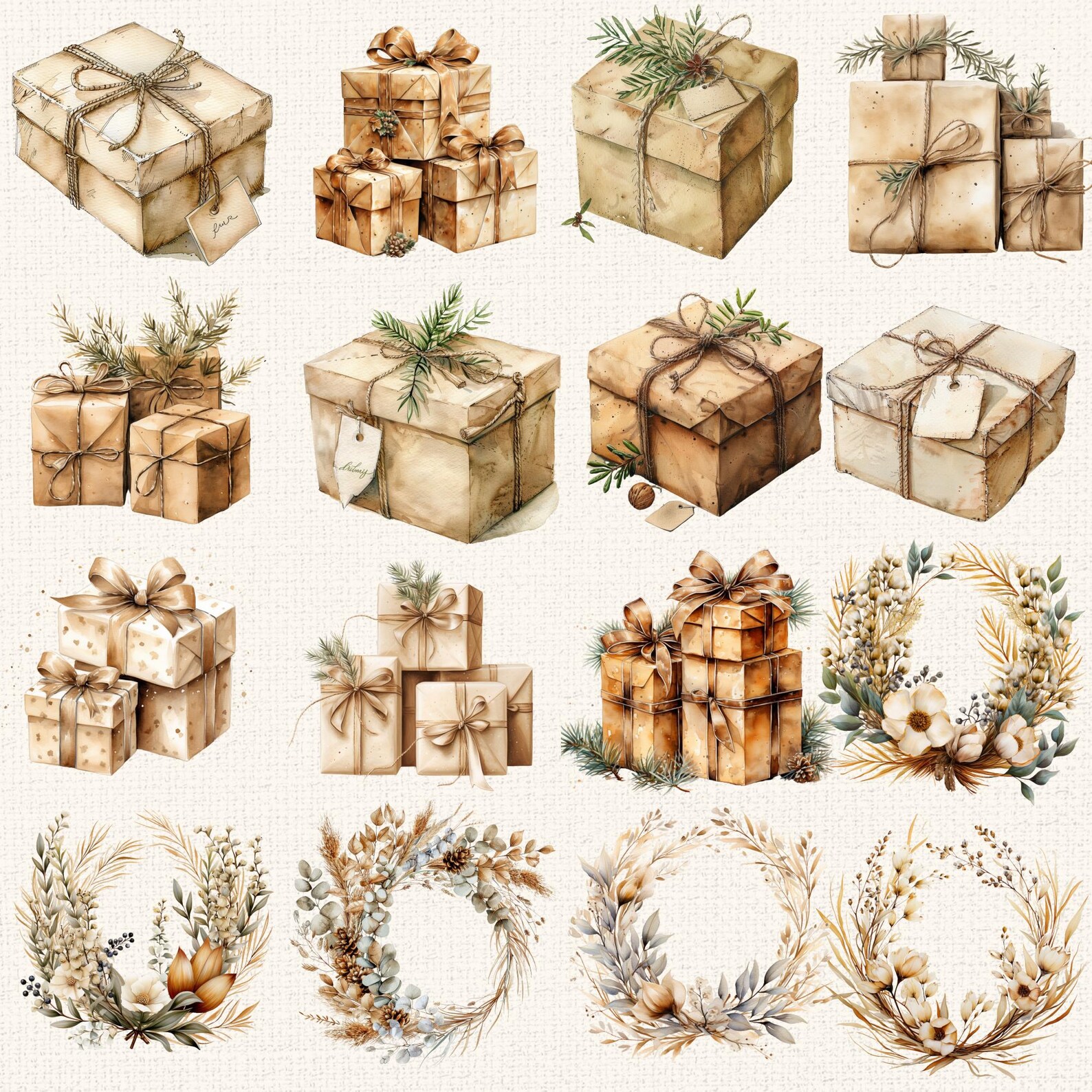 84 Watercolor Pastel Christmas Clipart, Cozy Christmas, Boho Christmas ...