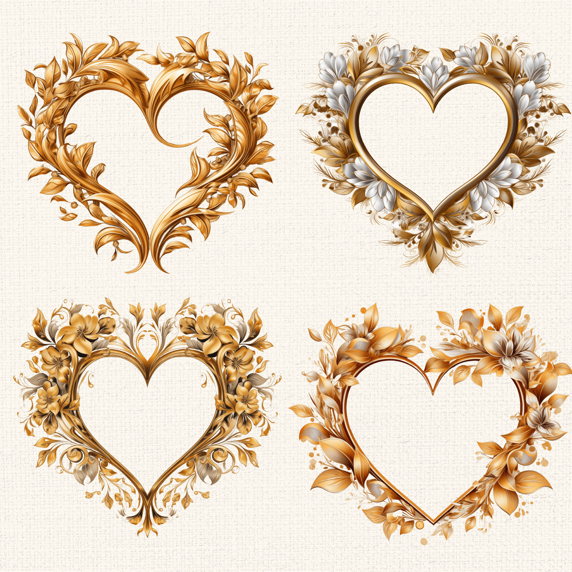 Gold Heart Frame Clipart, Golden Hearts PNG, Valentine Clipart ...