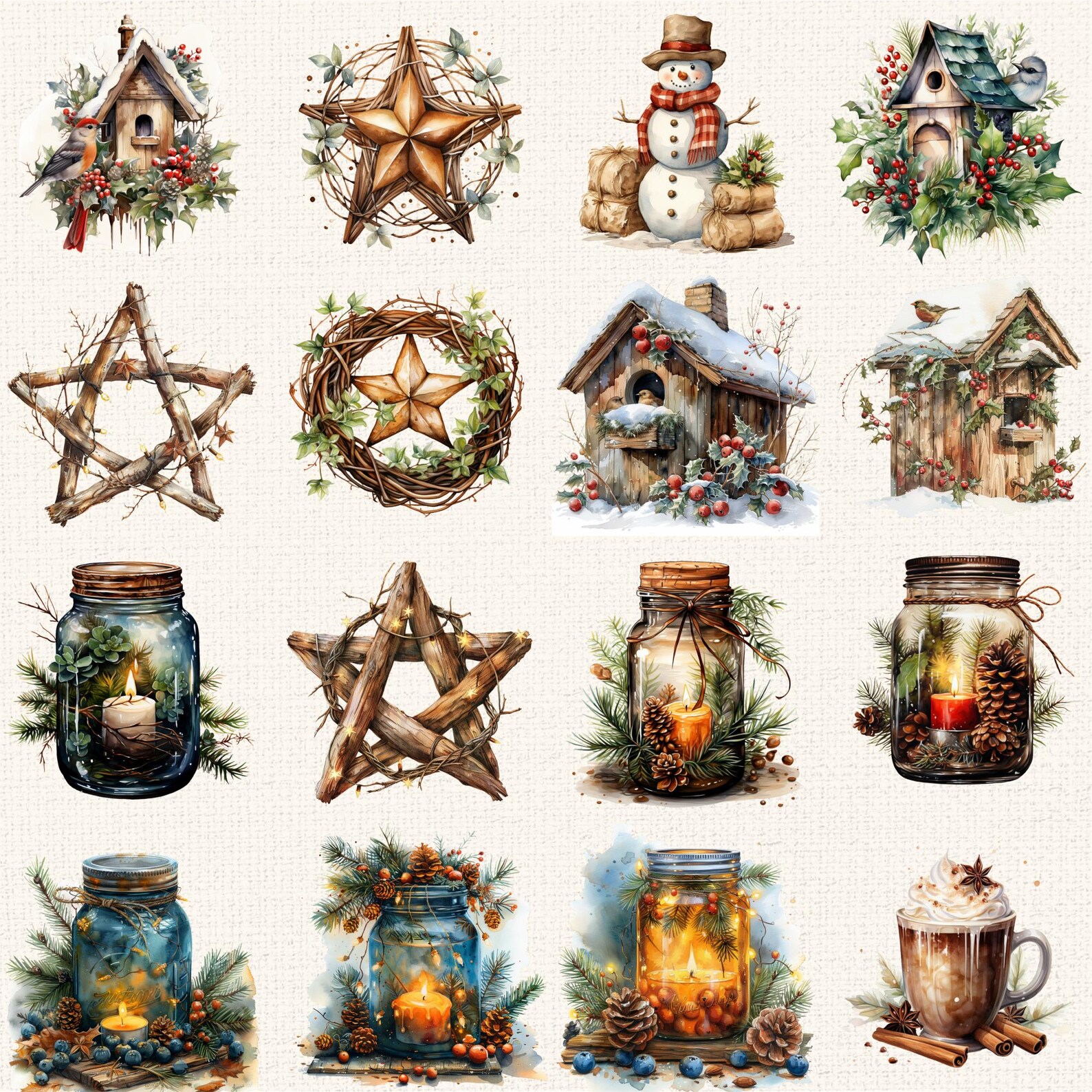 82 Rustic Christmas Clipart Illustrations, Cozy Christmas PNG ...