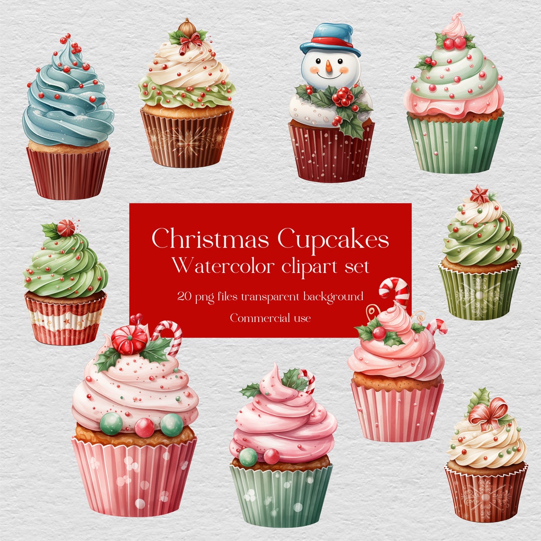 Christmas Cupcakes Clipart, Christmas Graphics, Holiday Food, Dessert ...