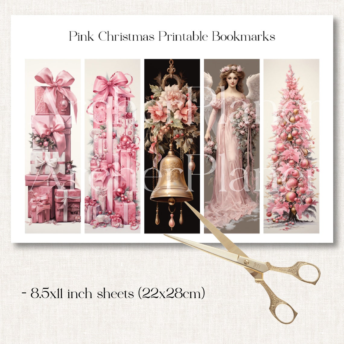 19 Cute Printable Pink Christmas Bookmarks, JPG and PNG Bookmark Set ...