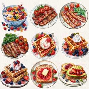 59 Watercolor Breakfast Food Clipart, Scrapbook, Junk Journal, Pancake ...