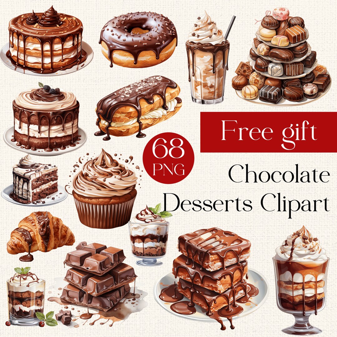 Chocolate Desserts Clipart, Watercolor Chocolate Cake PNG, Watercolor ...