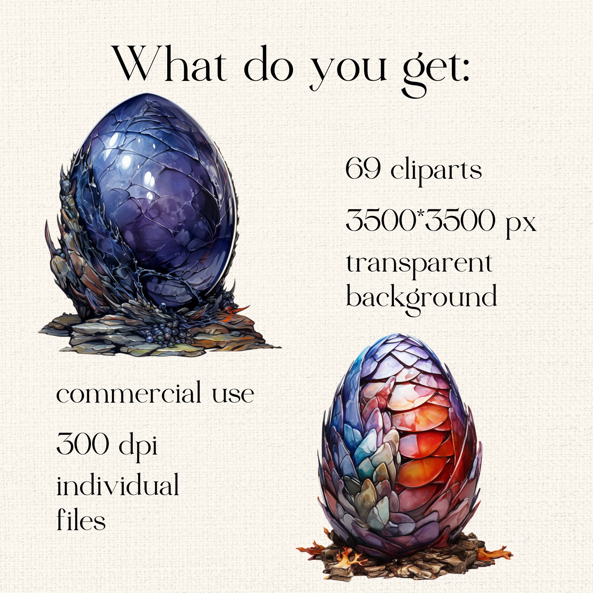 69 Watercolor Dragon Eggs Clipart, Scrapbooking Kit, PNG Colorful ...