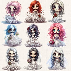 23 Watercolor Halloween Zombie Bride Clip Art Set, Scary Halloween Clip ...