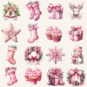 44 Watercolor Pink Christmas Clipart, Winter Graphics, Christmas Winter ...
