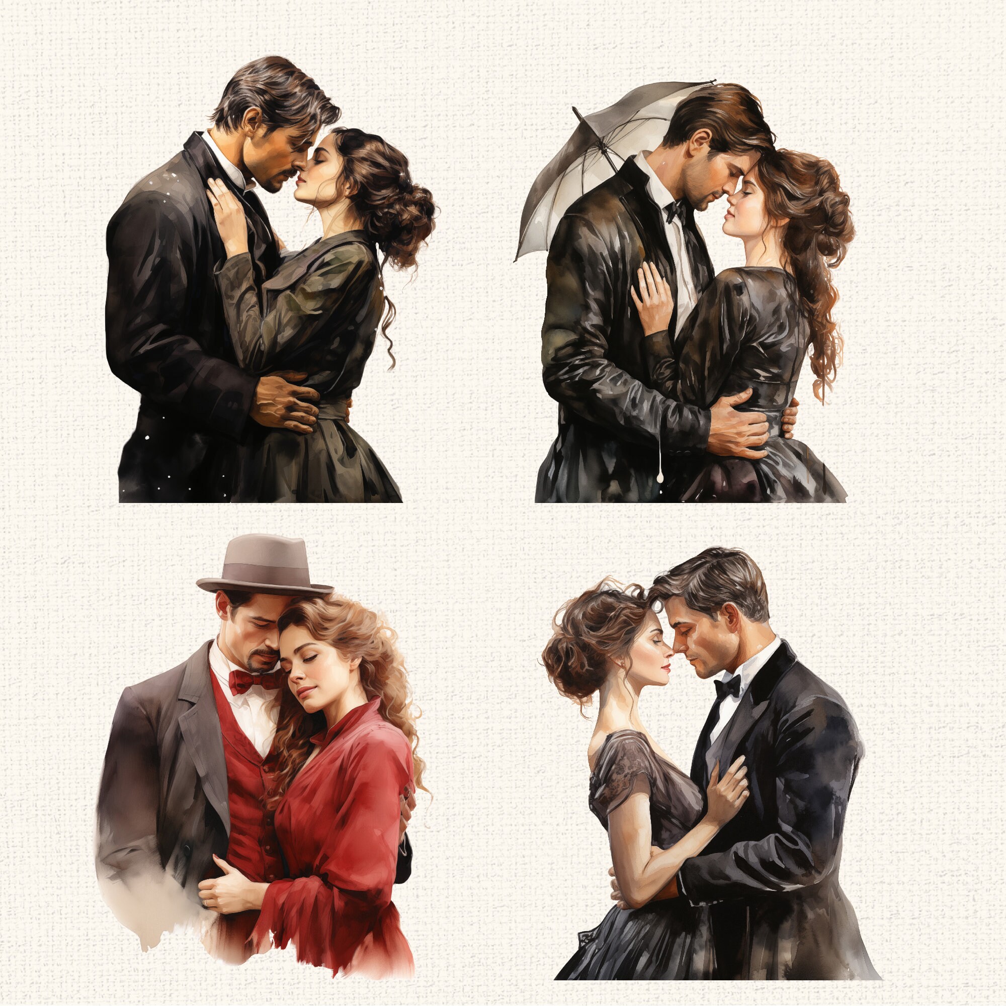 Vintage Couple Watercolor Clipart, Victorian Romance, Valentine Vintage ...