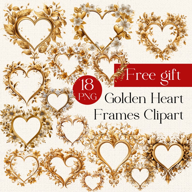 Gold Heart Frame Clipart, Golden Hearts PNG, Valentine Clipart ...
