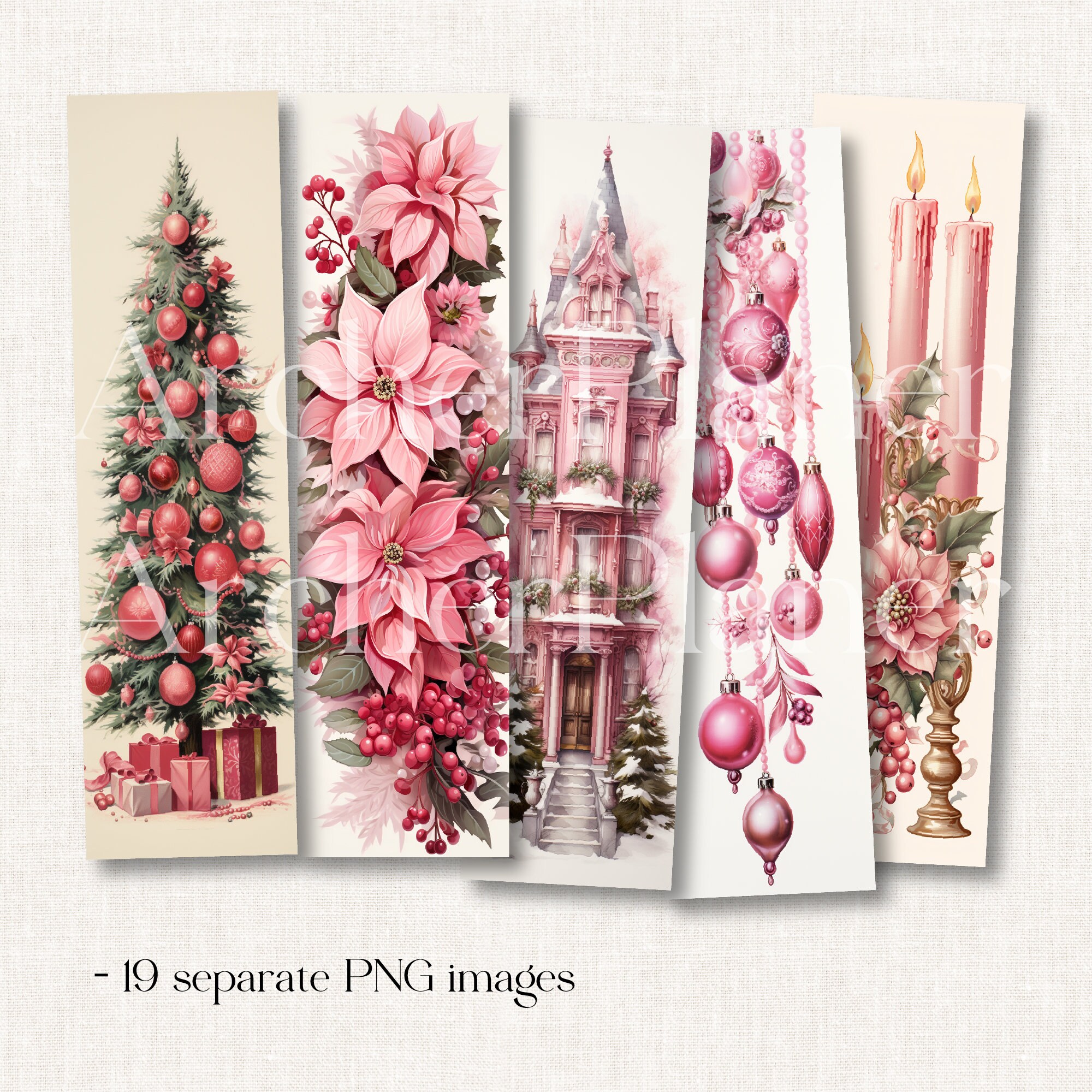 19 Cute Printable Pink Christmas Bookmarks, JPG and PNG Bookmark Set ...