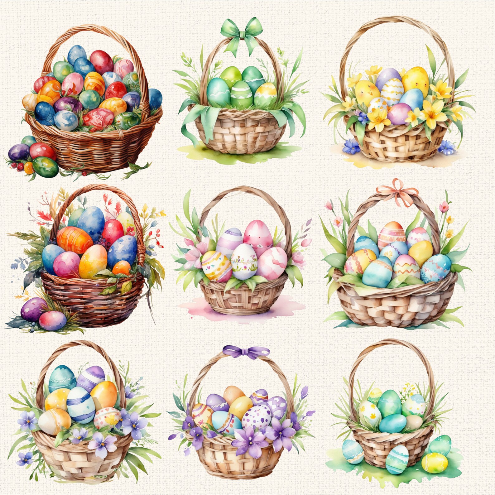 36 Watercolor Easter Baskets Clipart, Easter Clipart, Watercolor Easter ...