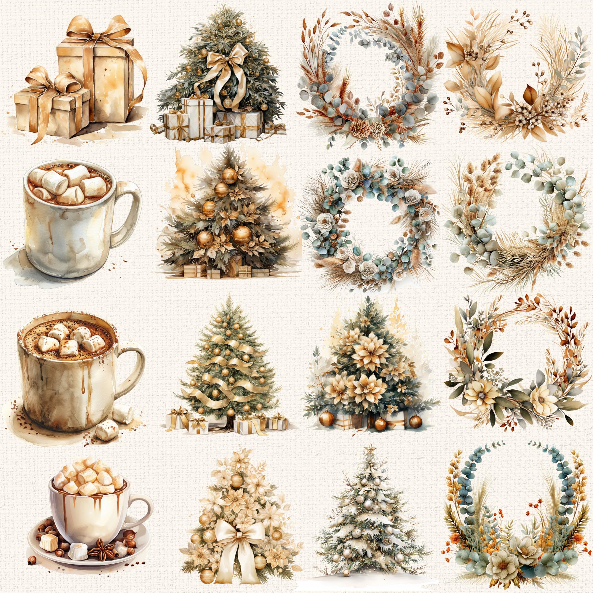 84 Watercolor Pastel Christmas Clipart, Cozy Christmas, Boho Christmas ...