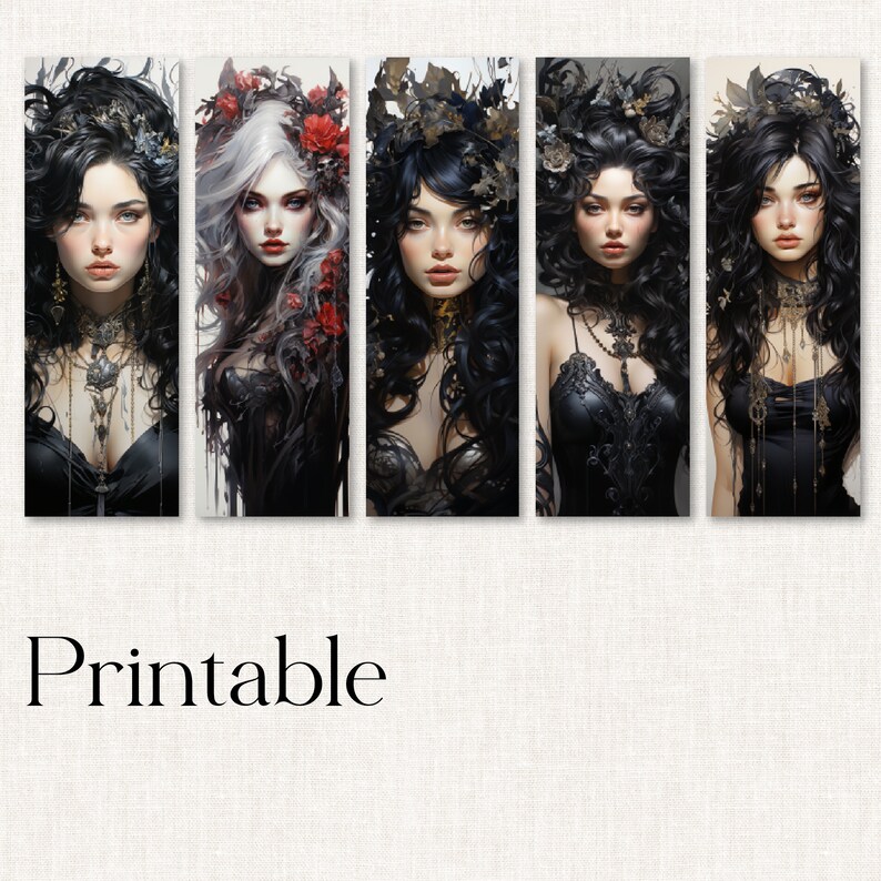 38 Fantasy Black Gothic Queen Printable Bookmark Designs, Digital Print ...
