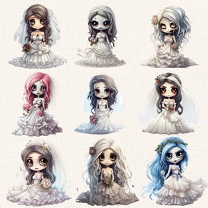 23 Watercolor Halloween Zombie Bride Clip Art Set, Scary Halloween Clip ...