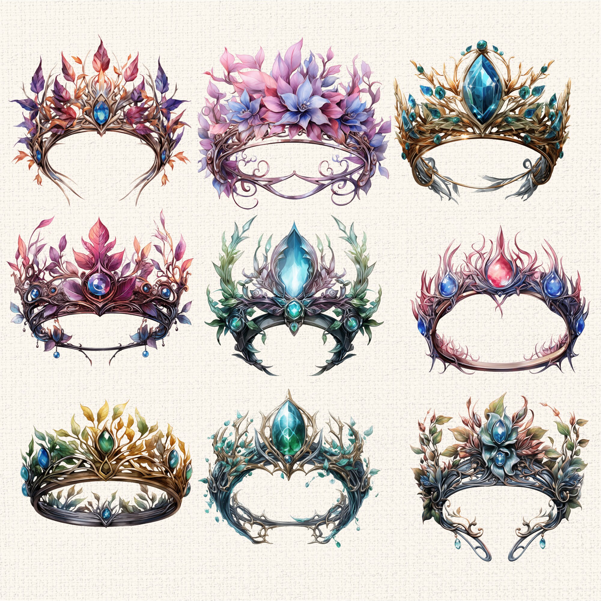 48 Watercolor Fantasy Elven Crowns Clipart, Watercolor Fairy, Fairy PNG ...