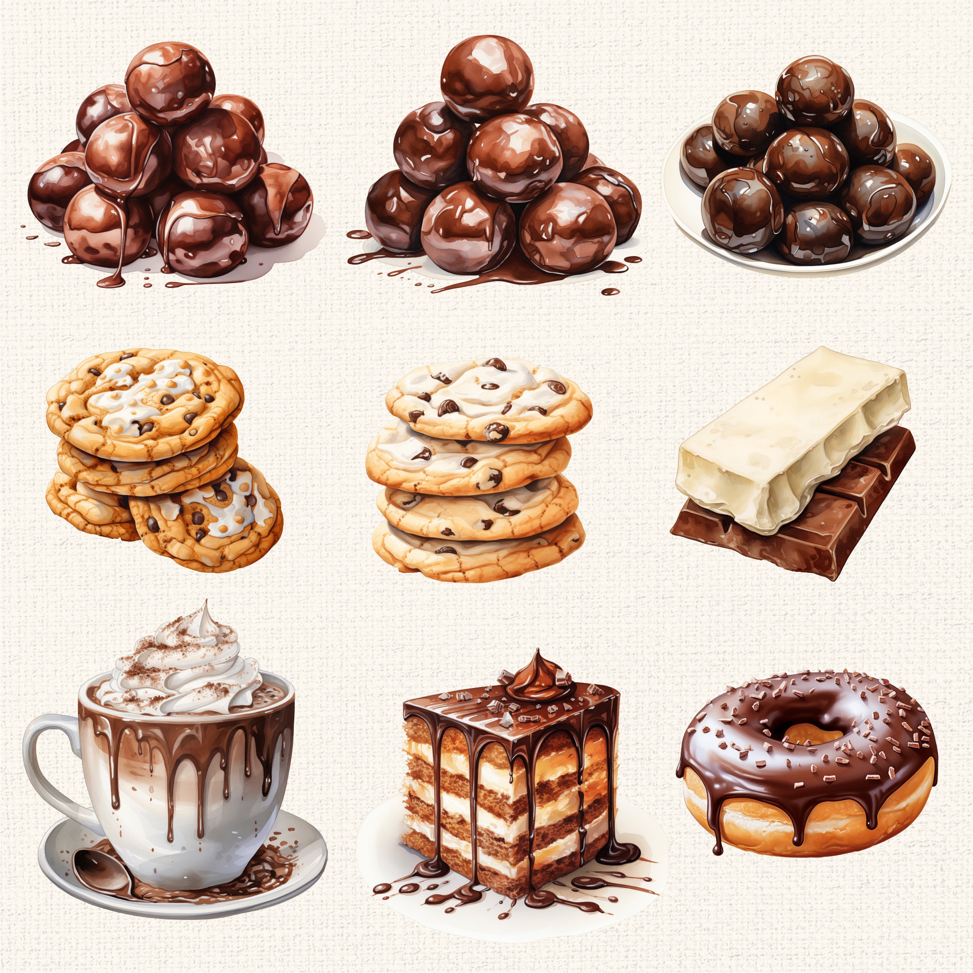 Chocolate Desserts Clipart, Watercolor Chocolate Cake PNG, Watercolor ...