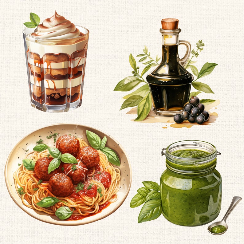 Watercolor Italian Food Clipart, Scrapbook, Junk Journal, Italian Food ...