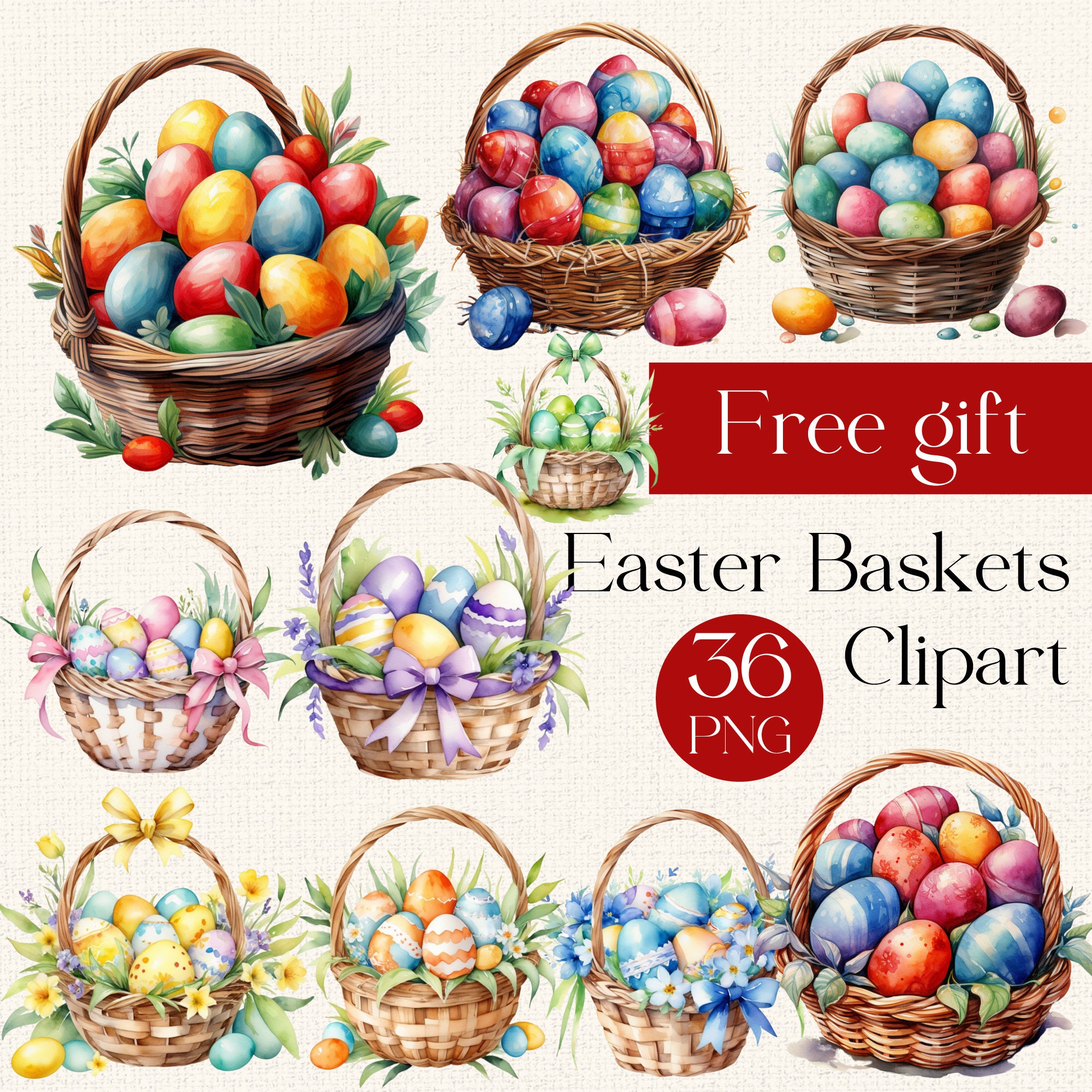 36 Watercolor Easter Baskets Clipart, Easter Clipart, Watercolor Easter ...