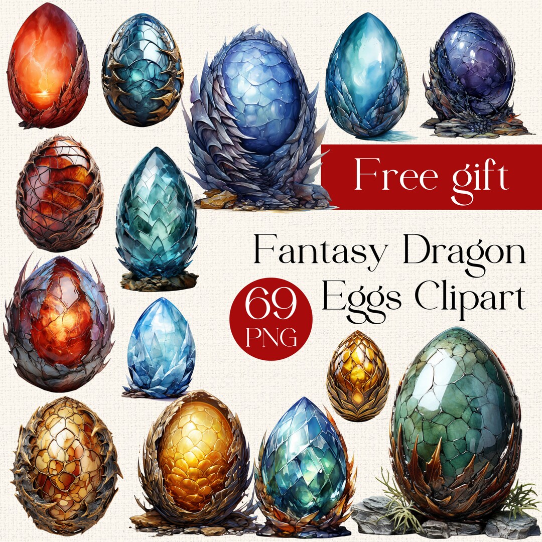 69 Watercolor Dragon Eggs Clipart, Scrapbooking Kit, PNG Colorful ...