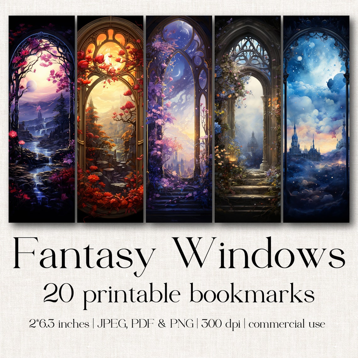 20 Fantasy Windows Printable Bookmark Designs, Digital Print Download ...
