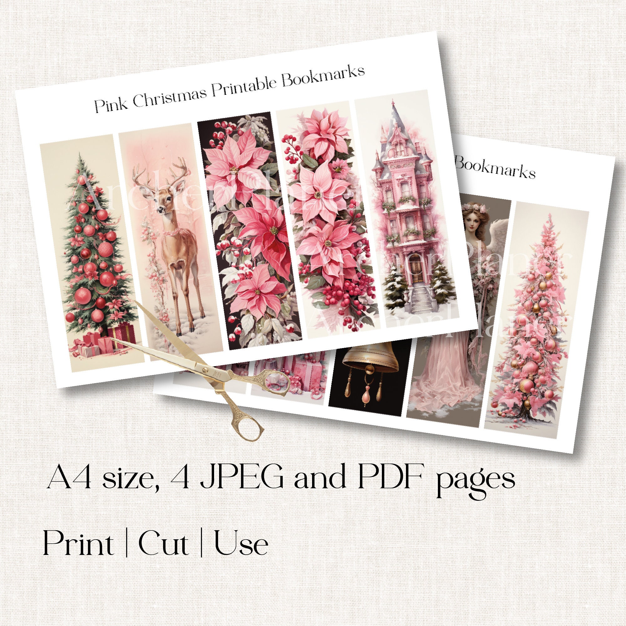 19 Cute Printable Pink Christmas Bookmarks, JPG and PNG Bookmark Set ...