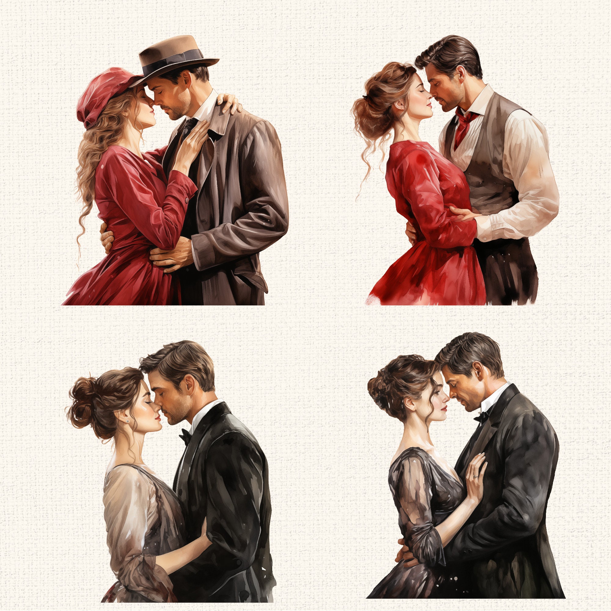 Vintage Couple Watercolor Clipart, Victorian Romance, Valentine Vintage ...
