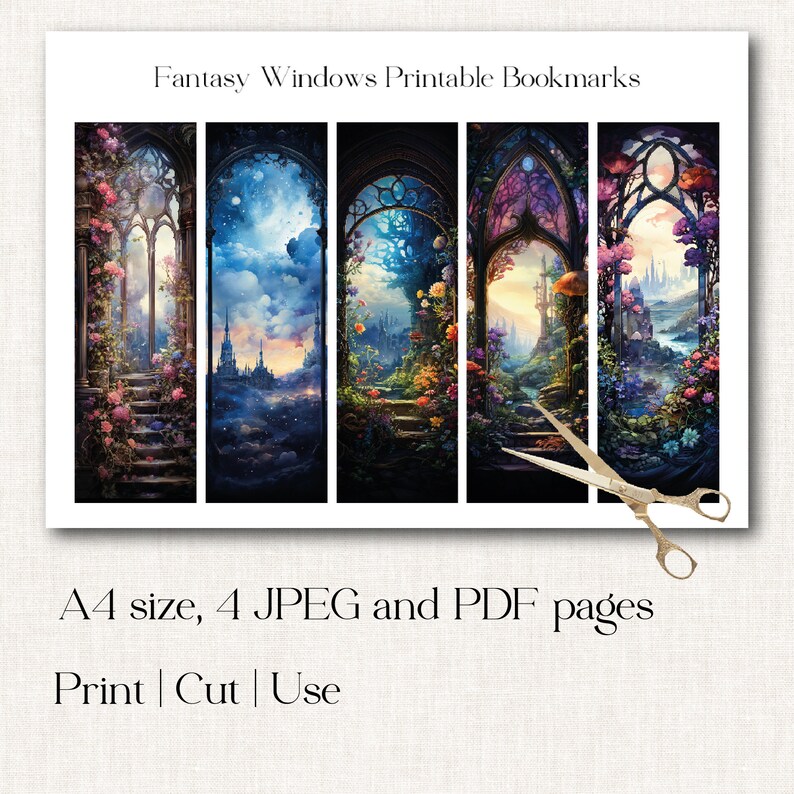 20 Fantasy Windows Printable Bookmark Designs, Digital Print Download ...