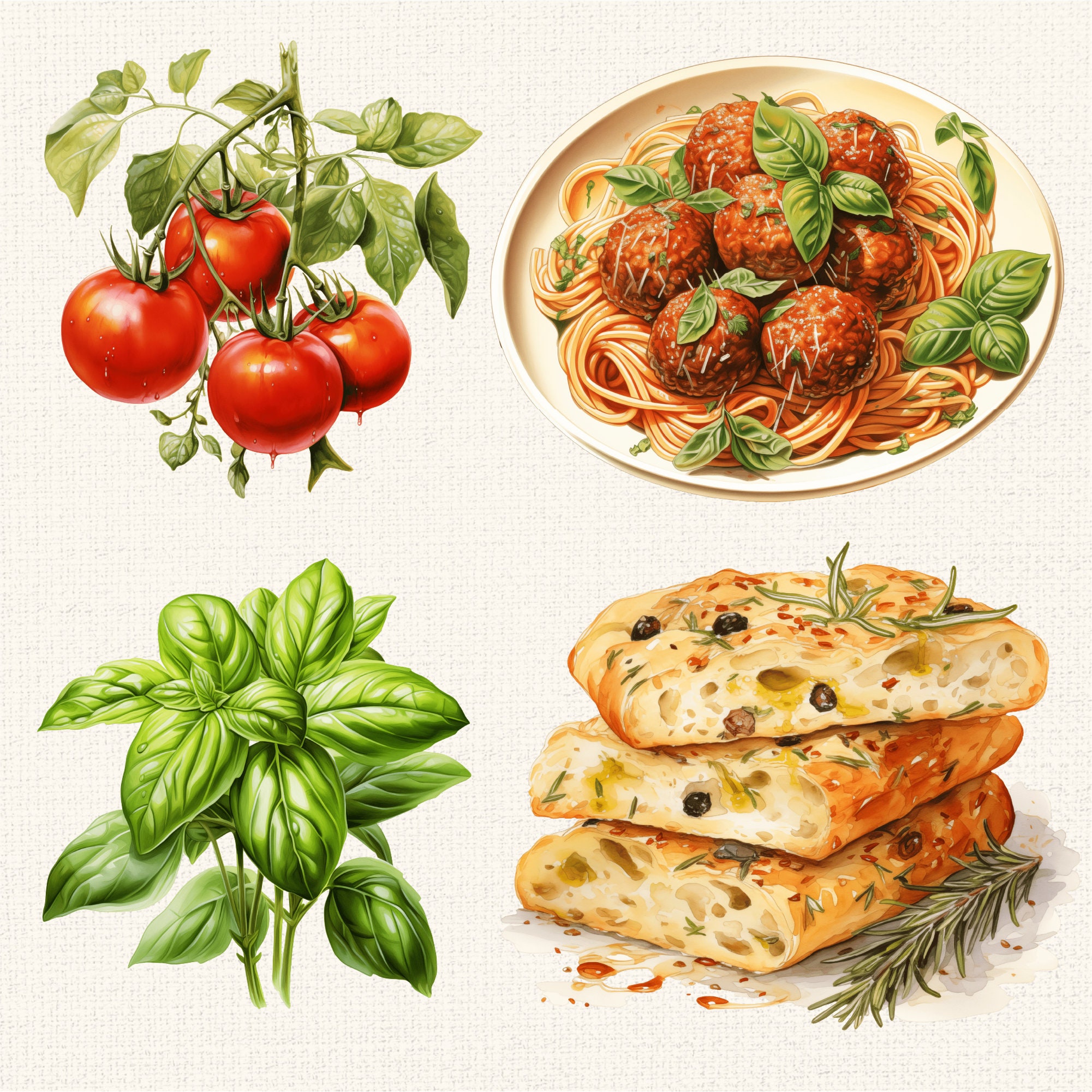 26 Watercolor Italian Food Clipart, Scrapbook, Junk Journal, Italian ...