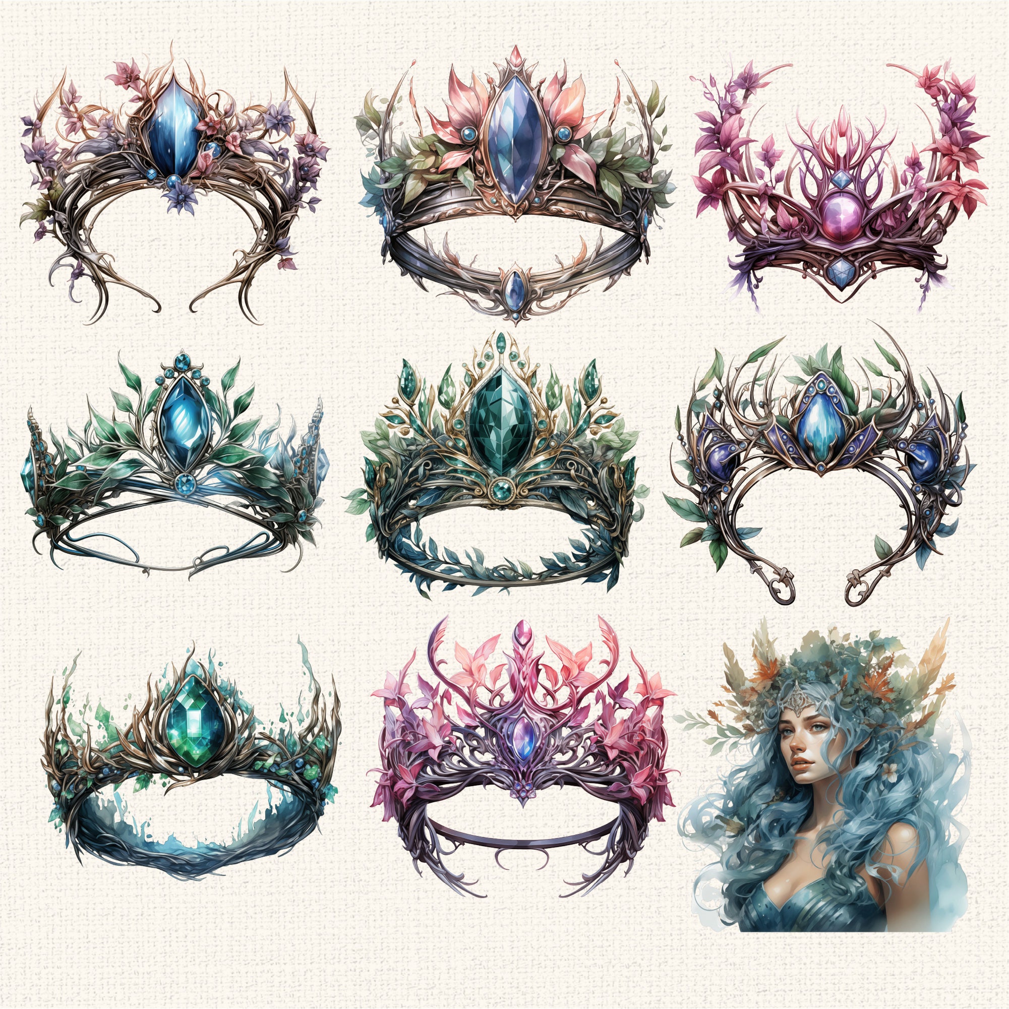 48 Watercolor Fantasy Elven Crowns Clipart, Watercolor Fairy, Fairy PNG ...