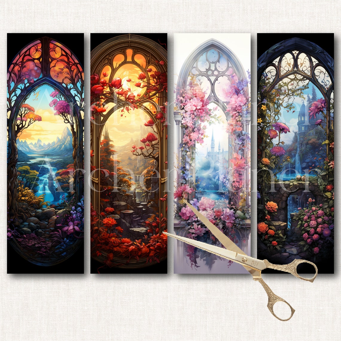 20 Fantasy Windows Printable Bookmark Designs, Digital Print Download ...