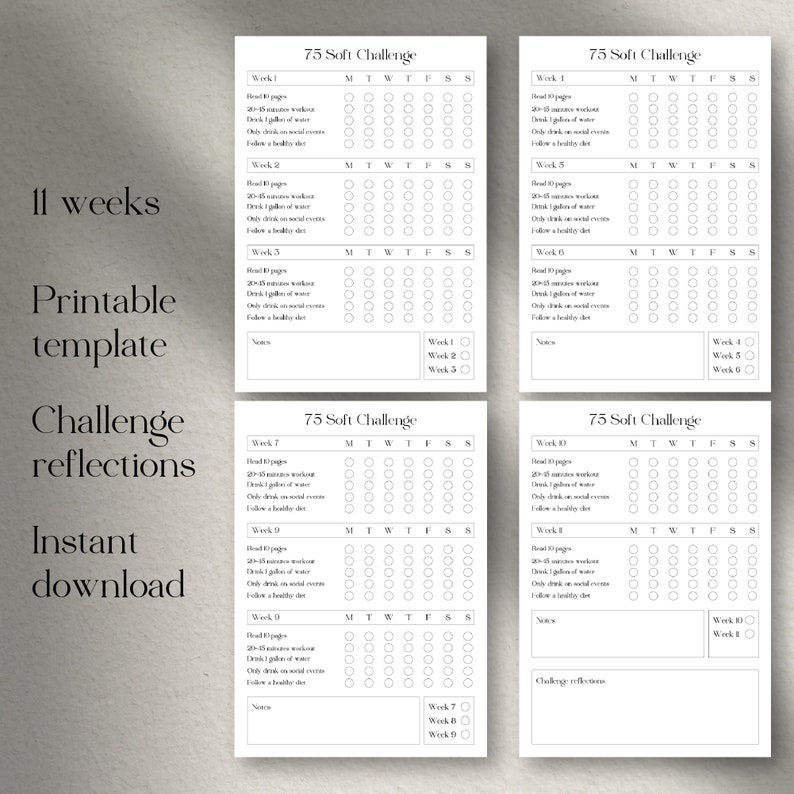 75 Soft Challenge Tracker, 75 Soft Challenge, 75 Day Challenge ...