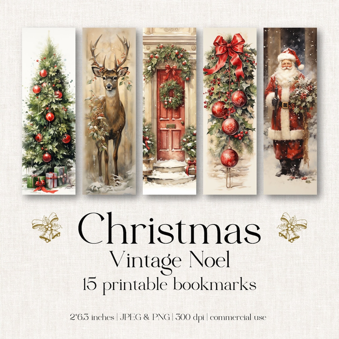 Vintage Noel Christmas Bookmarks, Digital Watercolor Sheets, 2x6.3 ...