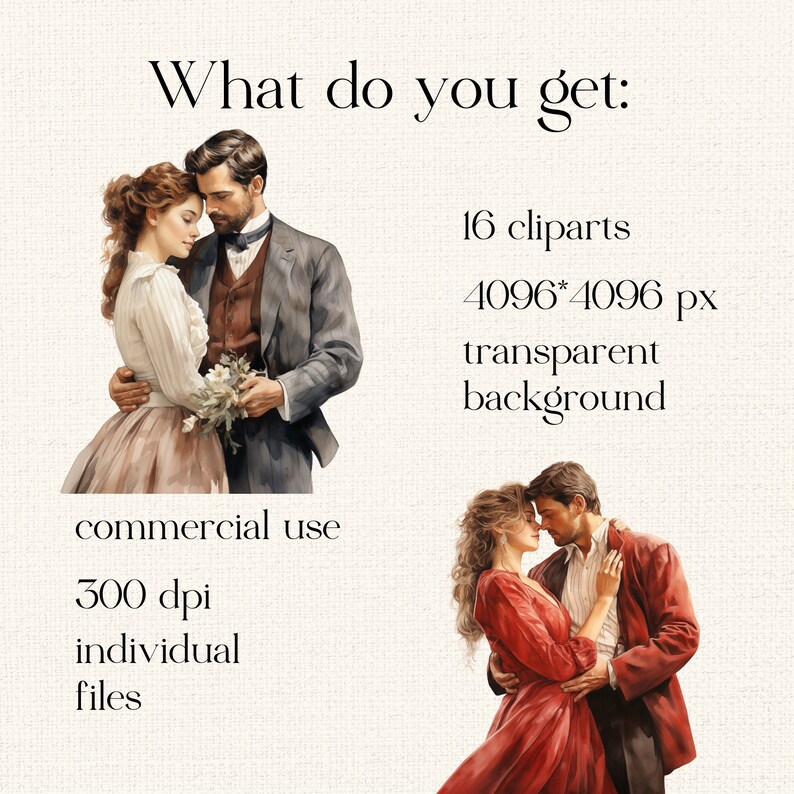 Vintage Couple Watercolor Clipart, Victorian Romance, Valentine Vintage ...