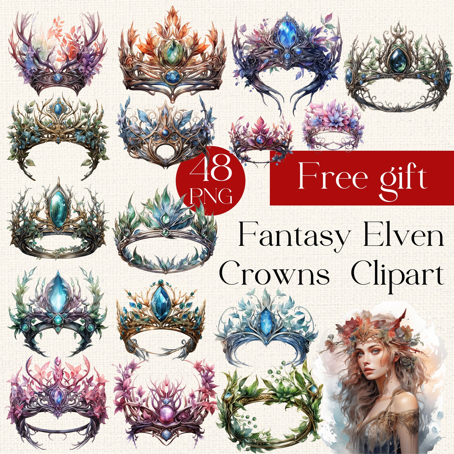 48 Watercolor Fantasy Elven Crowns Clipart, Watercolor Fairy, Fairy PNG ...