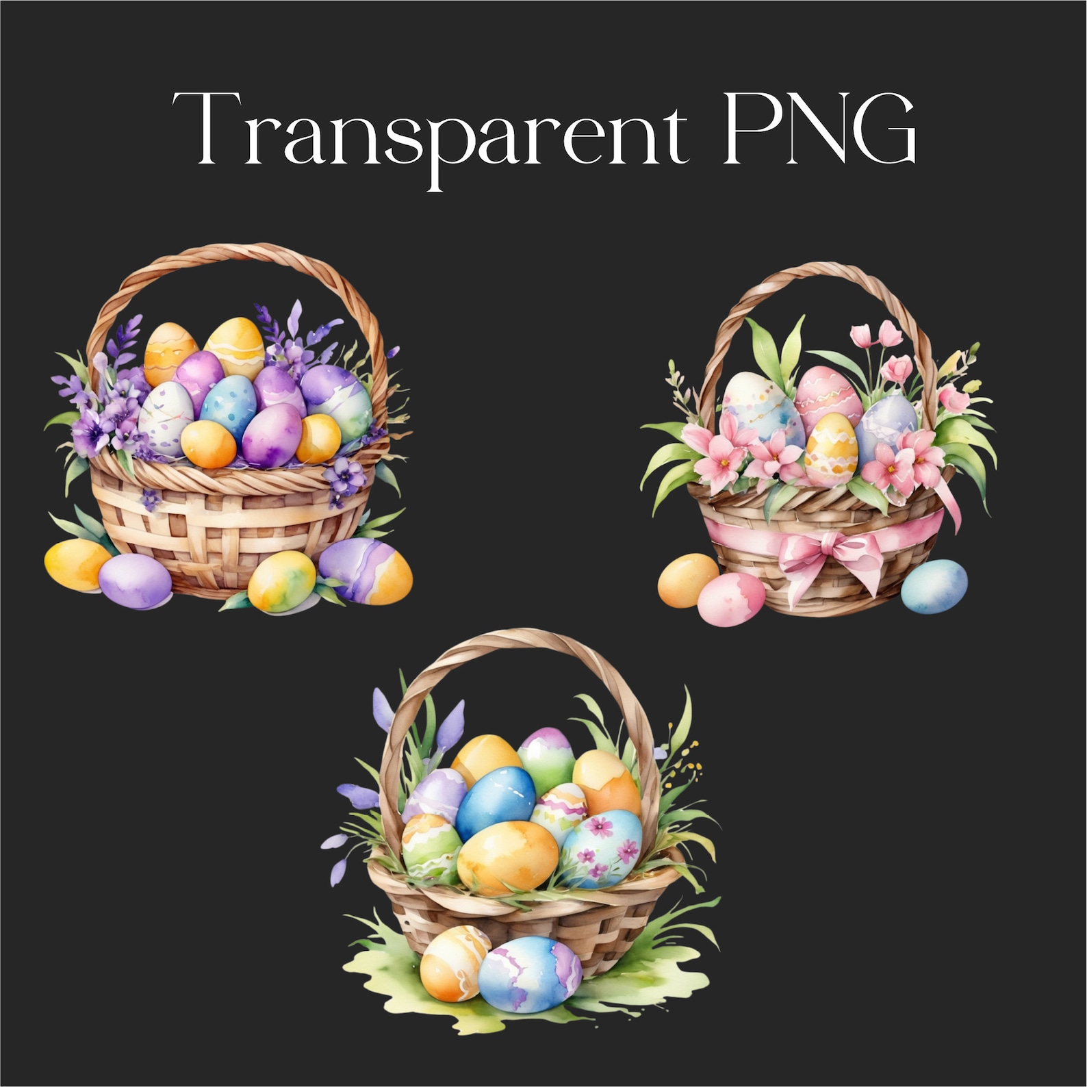 36 Watercolor Easter Baskets Clipart, Easter Clipart, Watercolor Easter ...