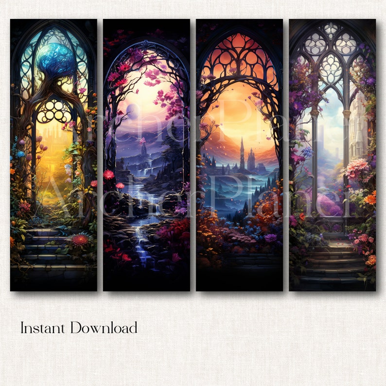 20 Fantasy Windows Printable Bookmark Designs, Digital Print Download ...