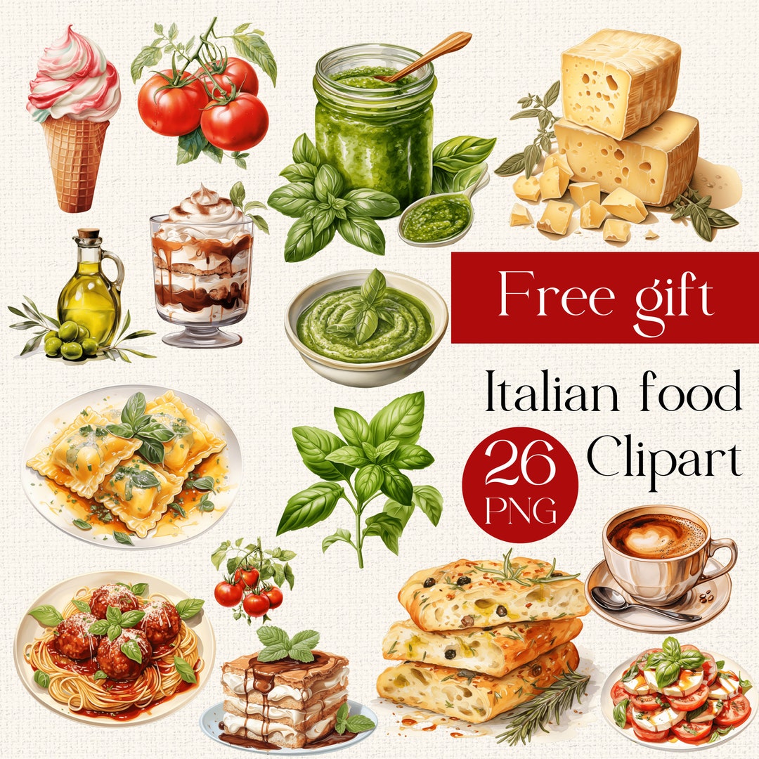 26 Watercolor Italian Food Clipart, Scrapbook, Junk Journal, Italian ...