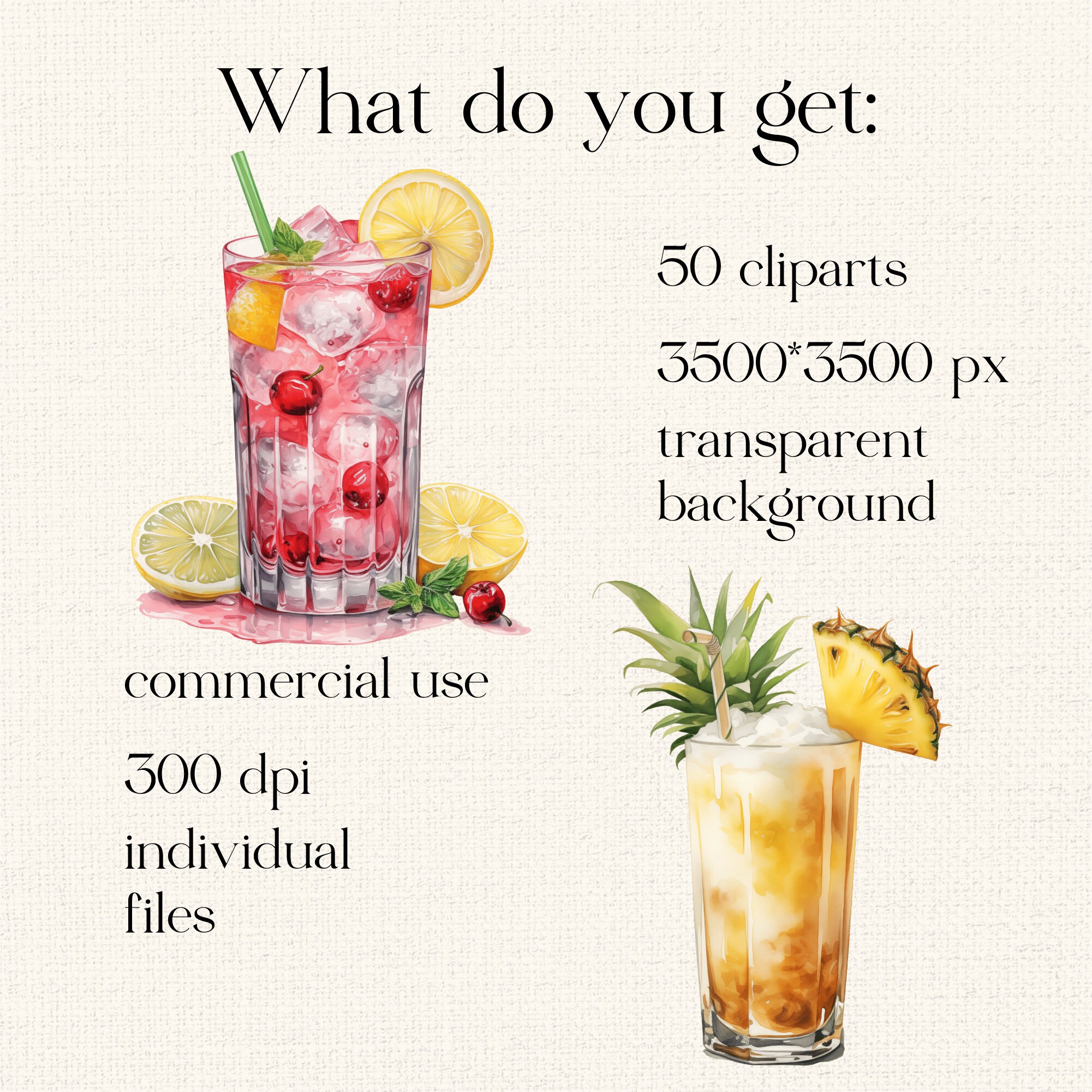 50 Watercolor Cocktail Cliparts, Alcohol Illustrations, Soft Drinks ...