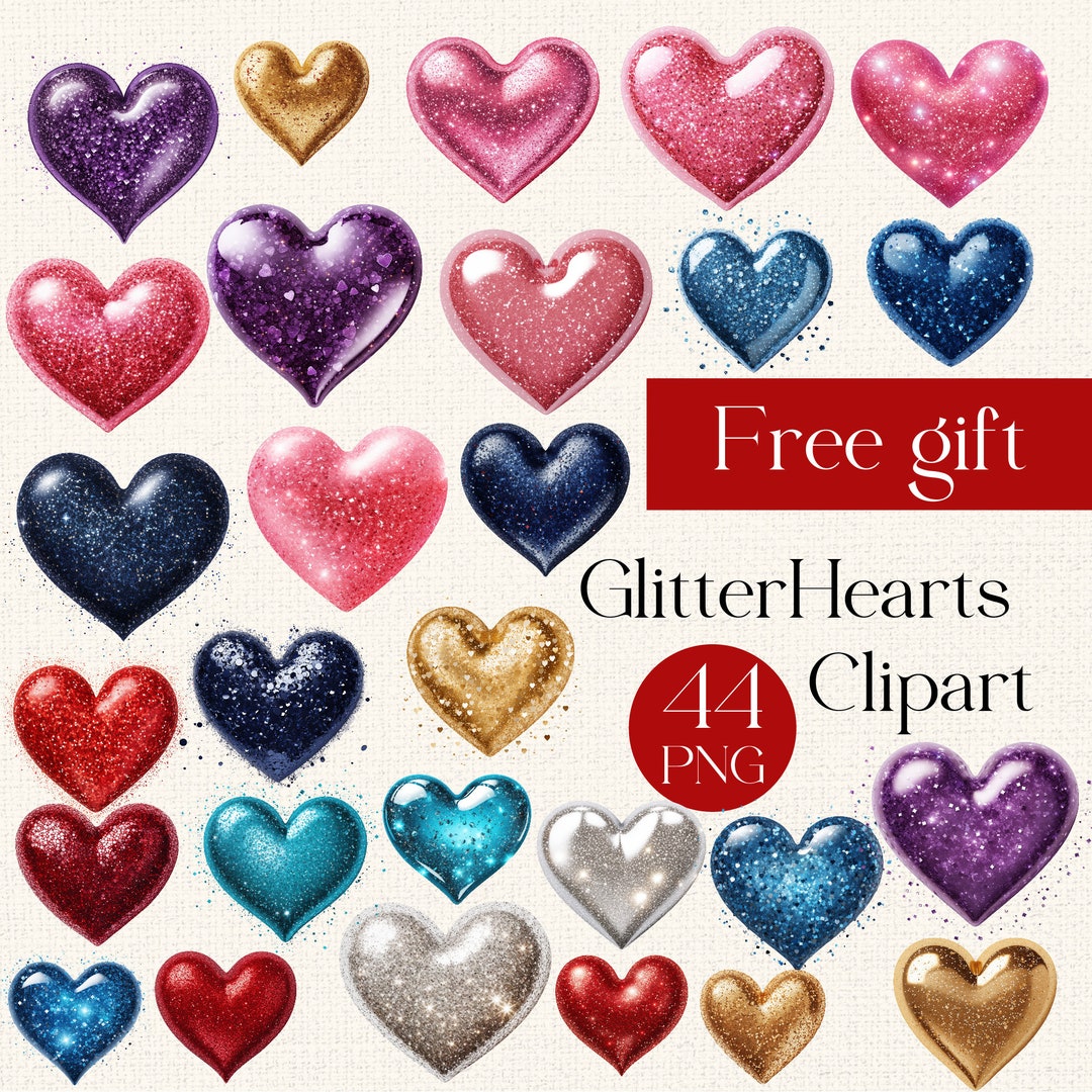 44 Valentine's Day Glitter Hearts PNG Clipart, Digital Glitter Clip Art ...
