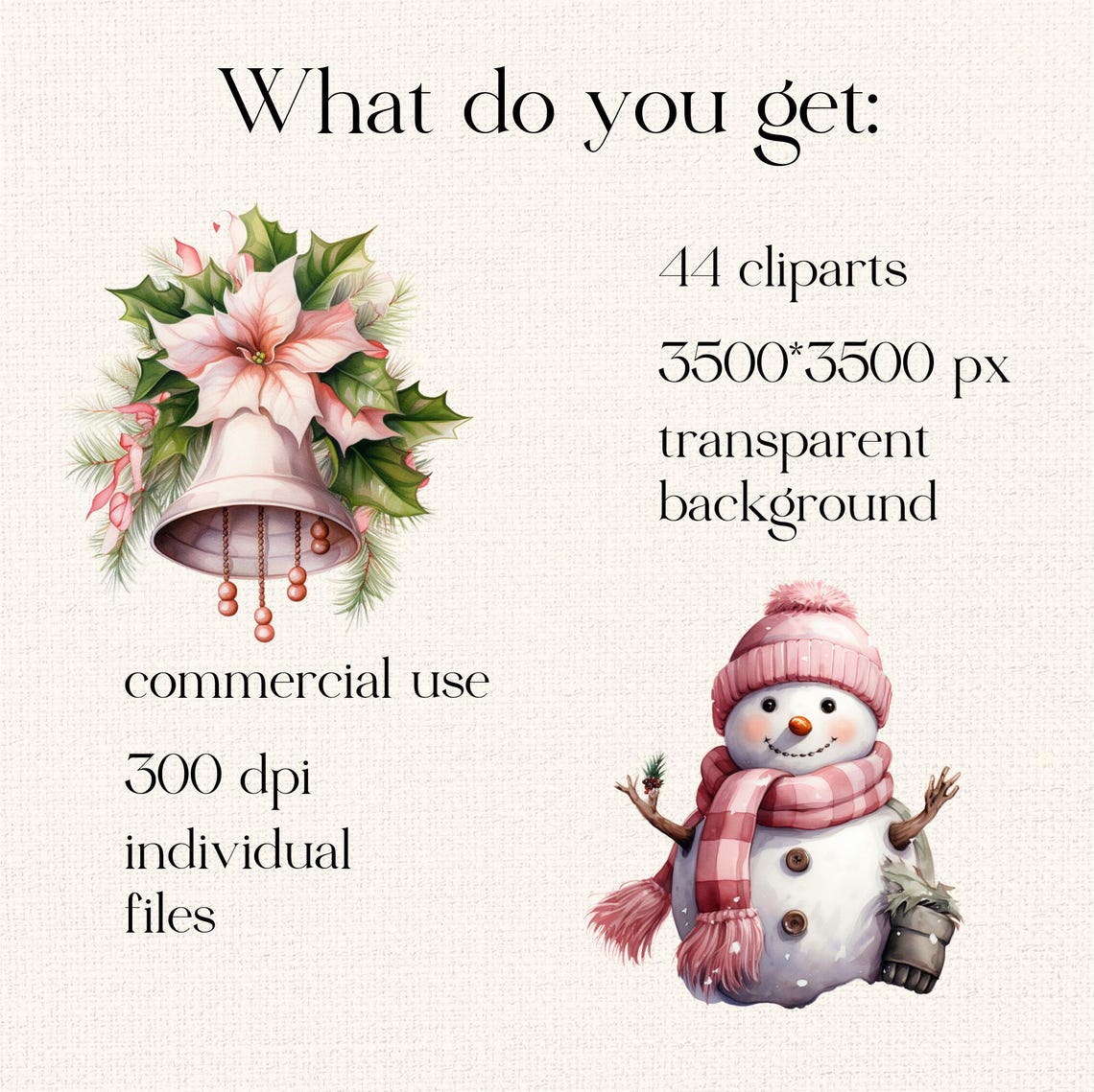 44 Watercolor Pink Christmas Clipart, Winter Graphics, Christmas Winter ...