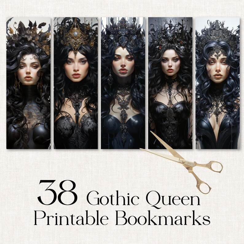 38 Fantasy Black Gothic Queen Printable Bookmark Designs, Digital Print ...